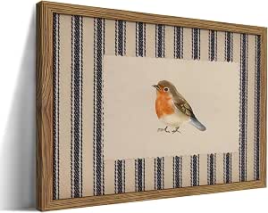Amazon.com: Framed Robin Bird Wall Art, Striped Nature Watercolor ...