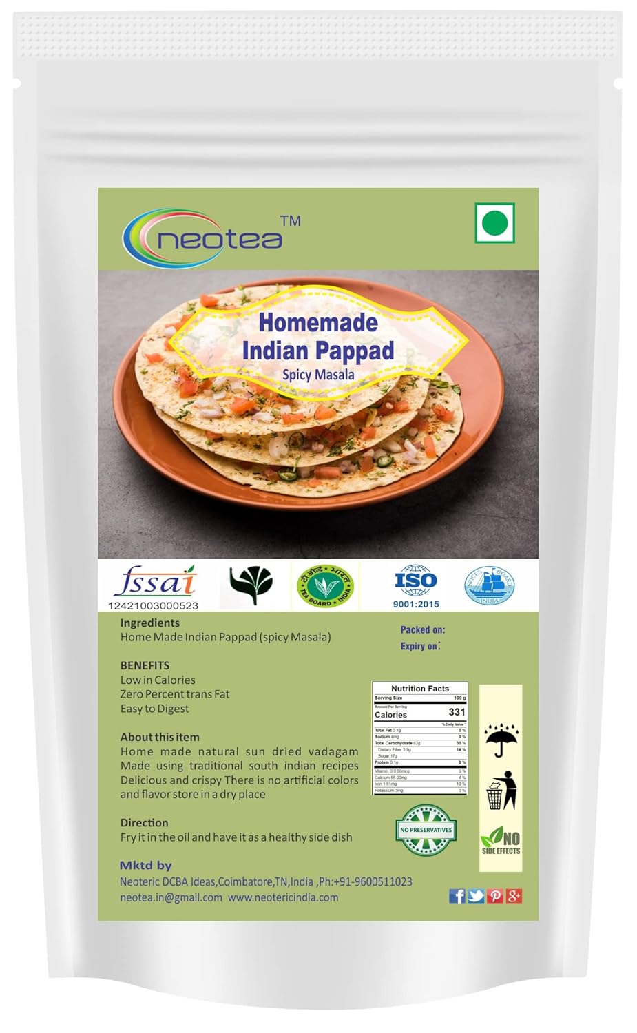 Neotea Indian Raw Papad Spicy Masala 200 G : Amazon.in: Grocery ...