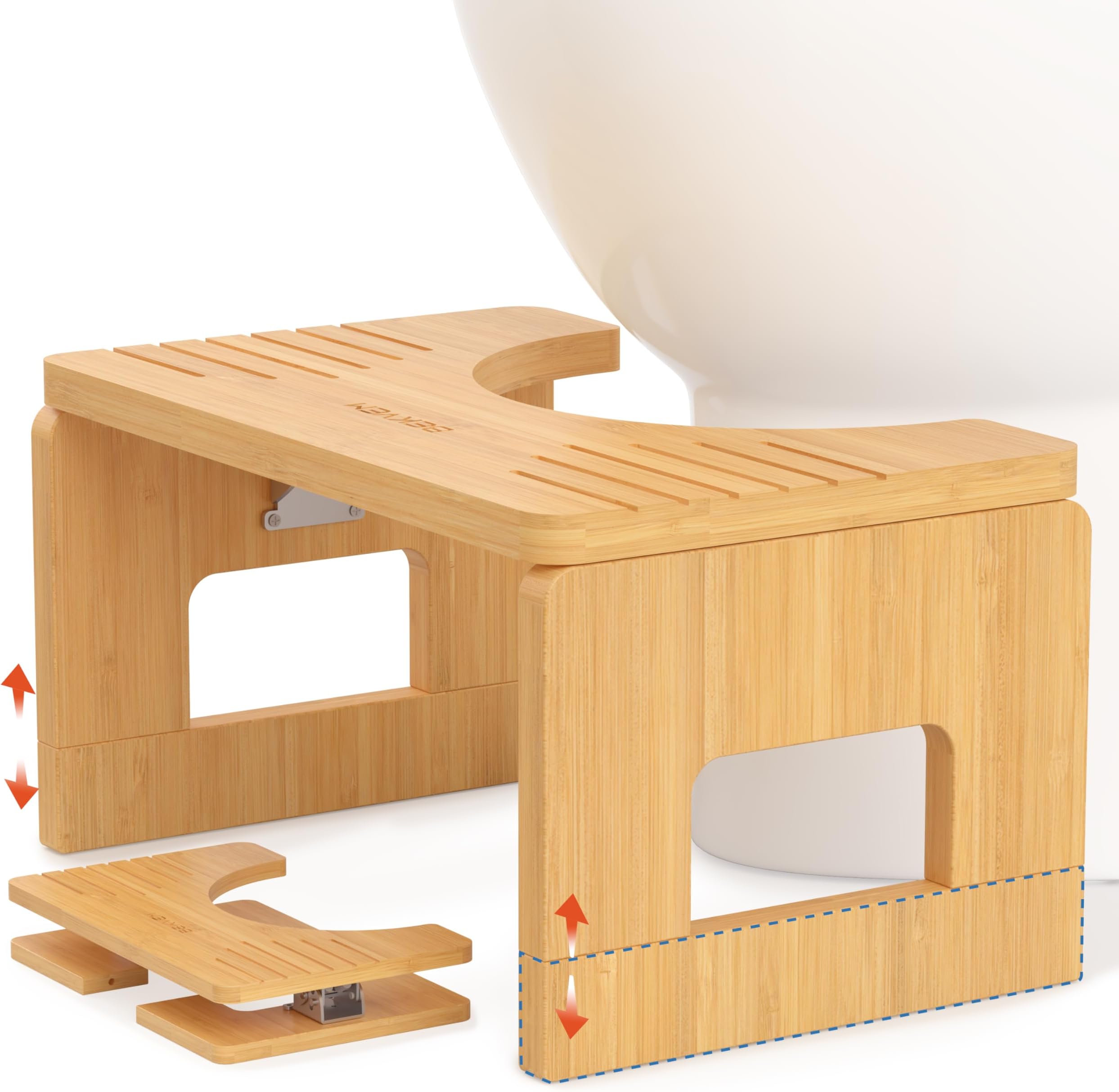 Amazon.com: BEKVEM Bamboo Foldable Toilet Stool, 7" & 9" Adjustable ...