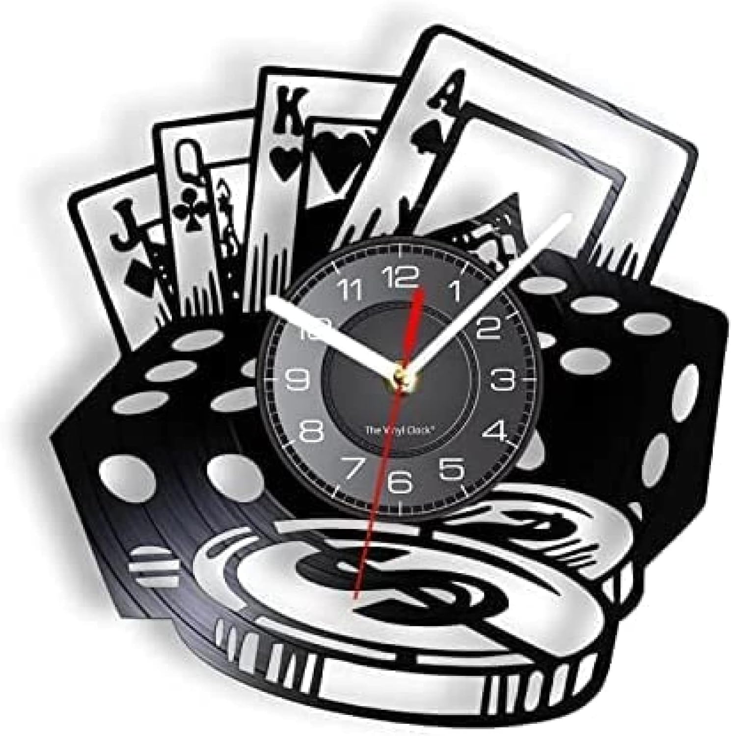 AVJERA Silent Wall Clock 12 Inch Poker Dice Wall Art Poker Chip Set ...