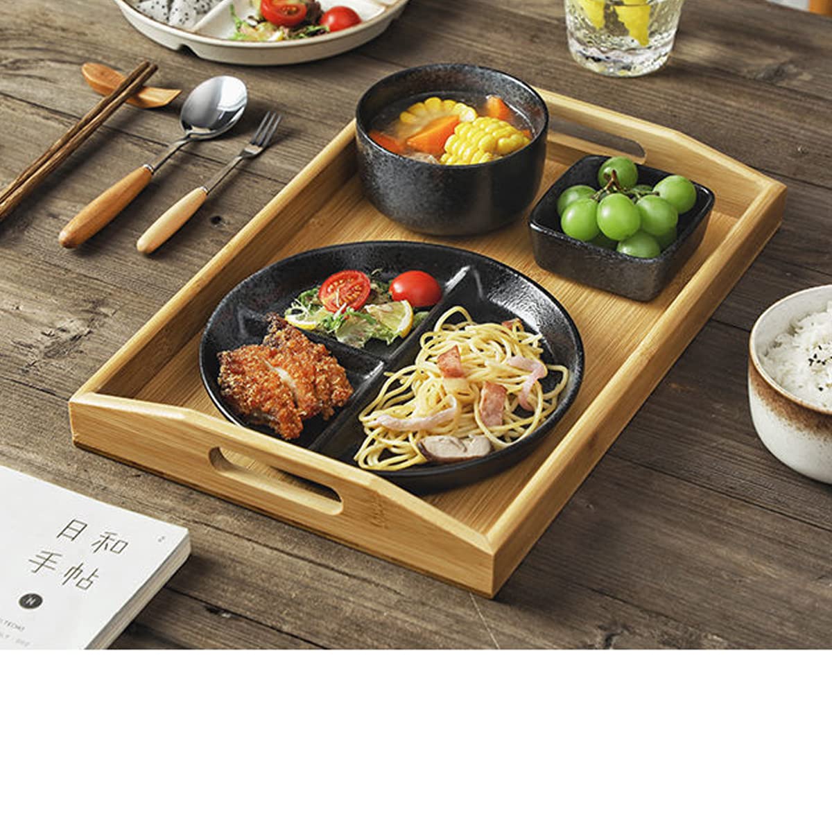 Snapklik.com : 8 Inch Black Ceramic Divided Dinner Plates For Adults,2 ...