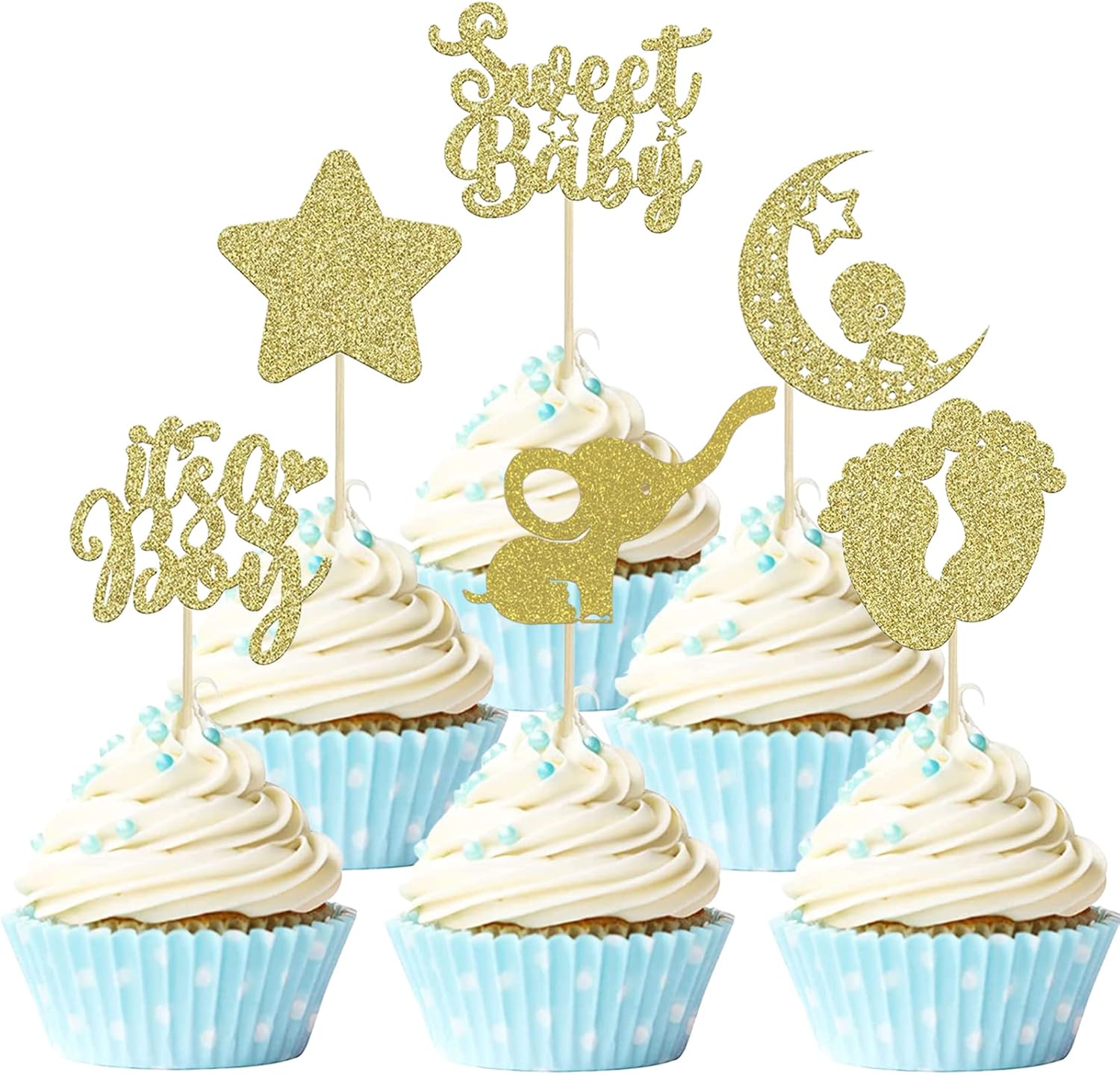 NOJGAC 24PCS Baby Shower Cupcake Toppers, Decorations, Gold Sweets Oh ...