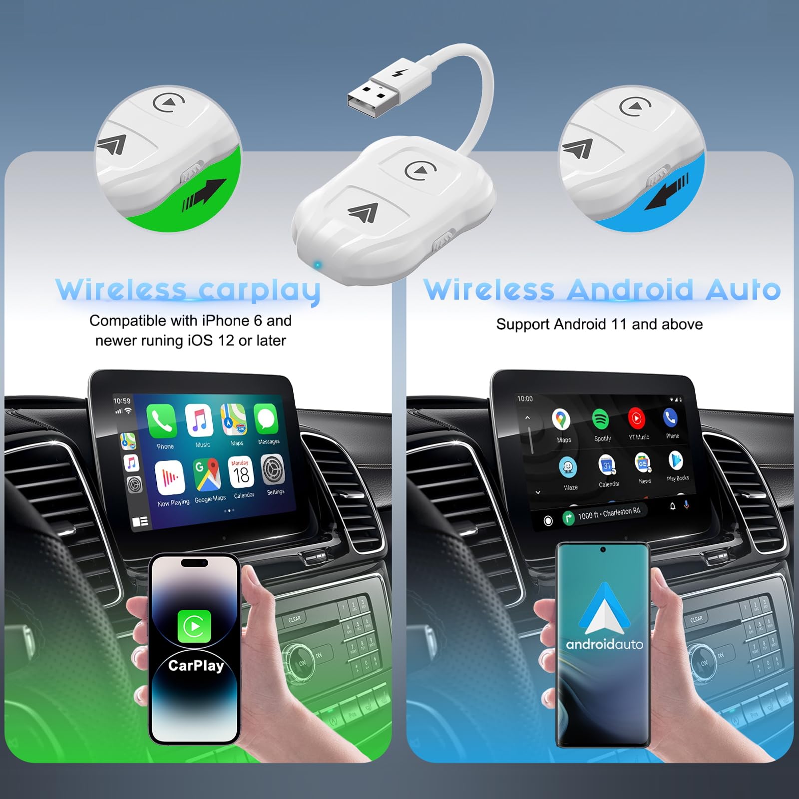 Snapklik Wireless Carplay Adapter 2024 Upgrade 2 In 1 Plug