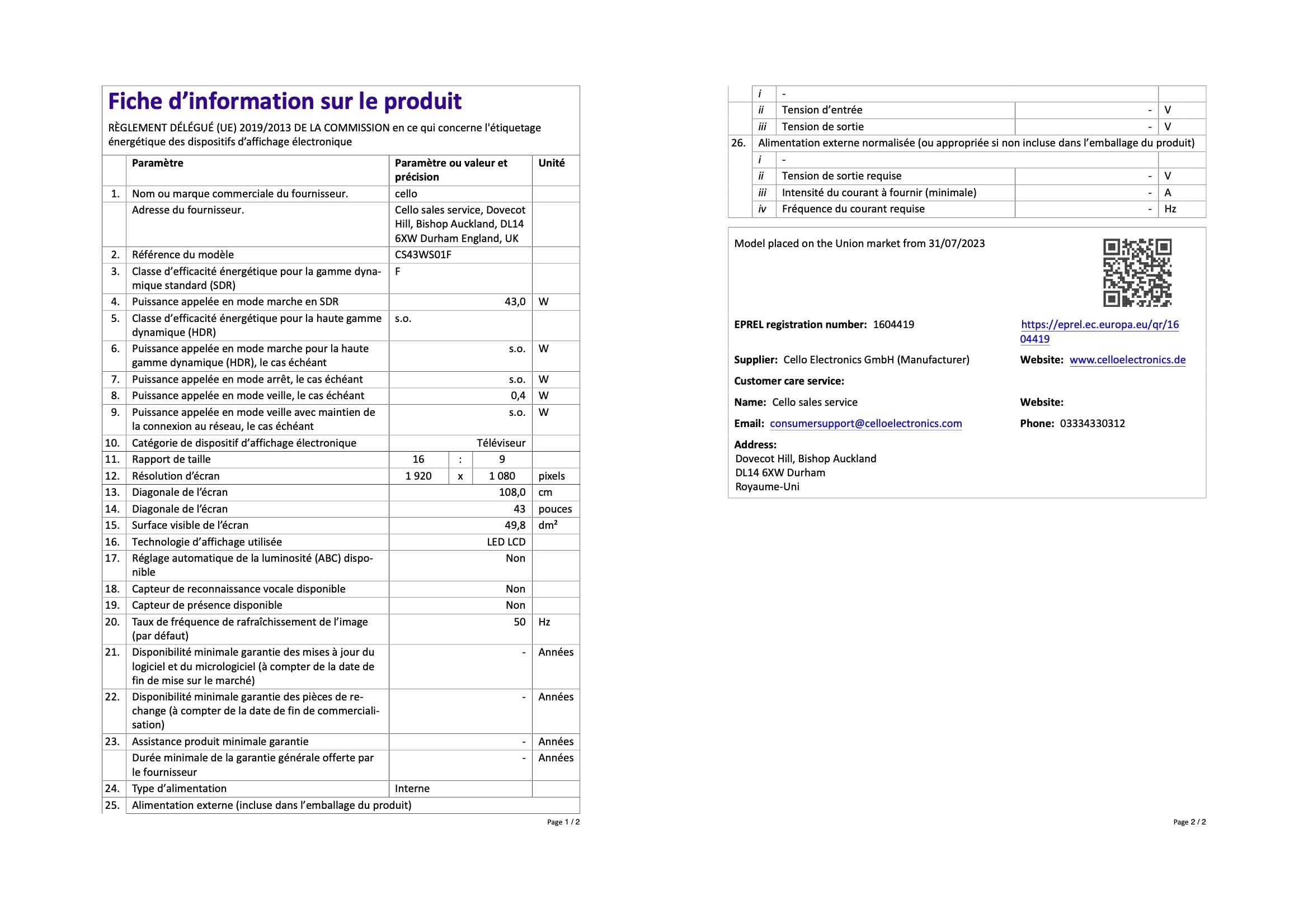 Cello 43" Smart TV LG WebOS HD Ready Téléviseur avec Triple Tuner S2 T2 ...