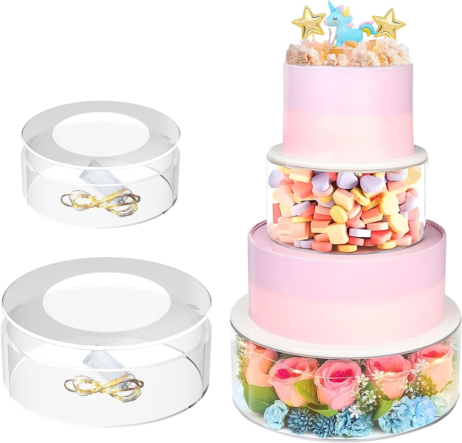 2 Pack Acrylic Cake Stand, Fillable Cake Stand Cylinder Cake Riser ...