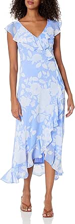 London Times Women's Chiffon Faux Wrap Ruffle Maxi Dress Guest of ...