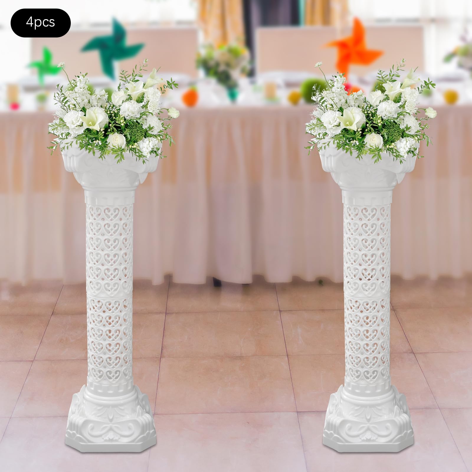 Plastic Wedding Pillars Columns 2 Pack White Crystal Beaded Pillar