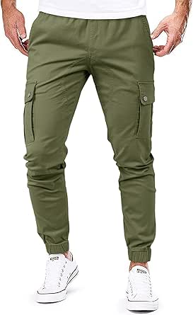 JMIERR Men's Casual Cargo Pants Cotton Tapered Stretch Twill Drawstring Trousers with Multiple ...