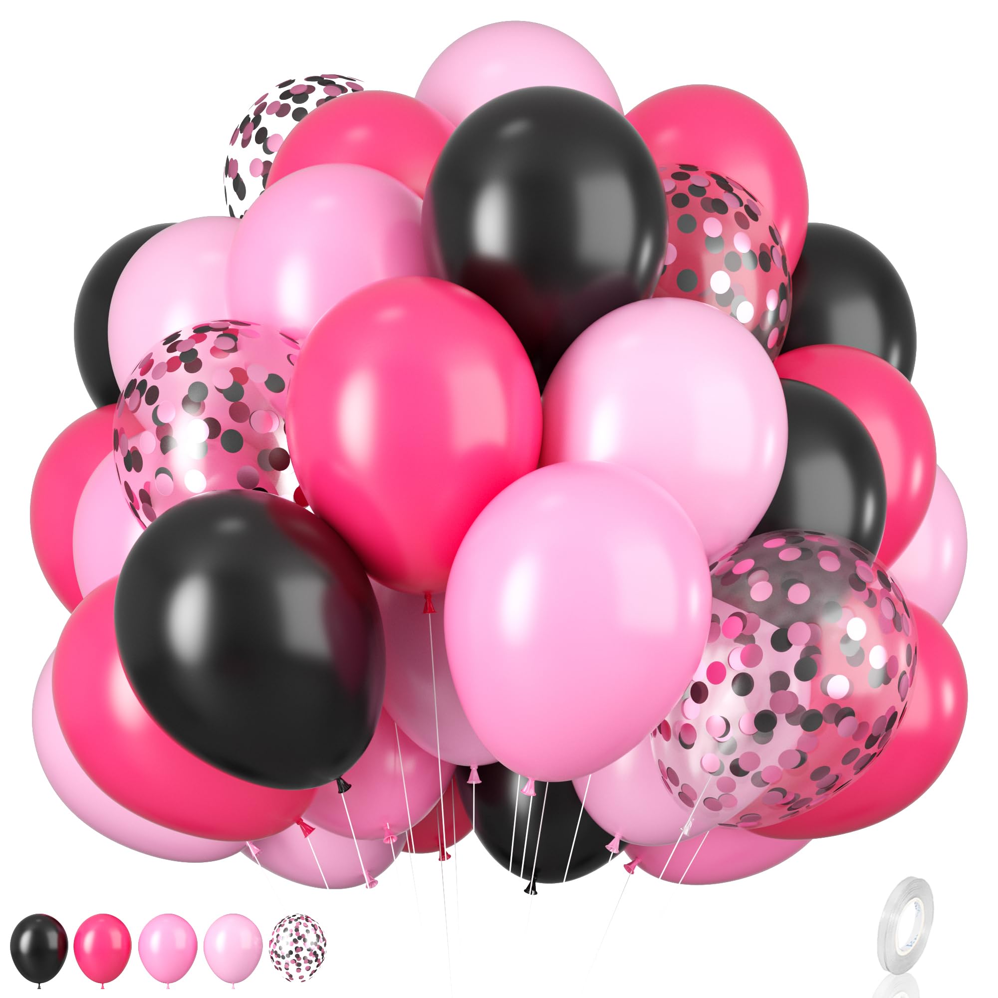 Amazon.com: Pink and Black Balloons, 12 Inch Hot Pink Black Balloons ...