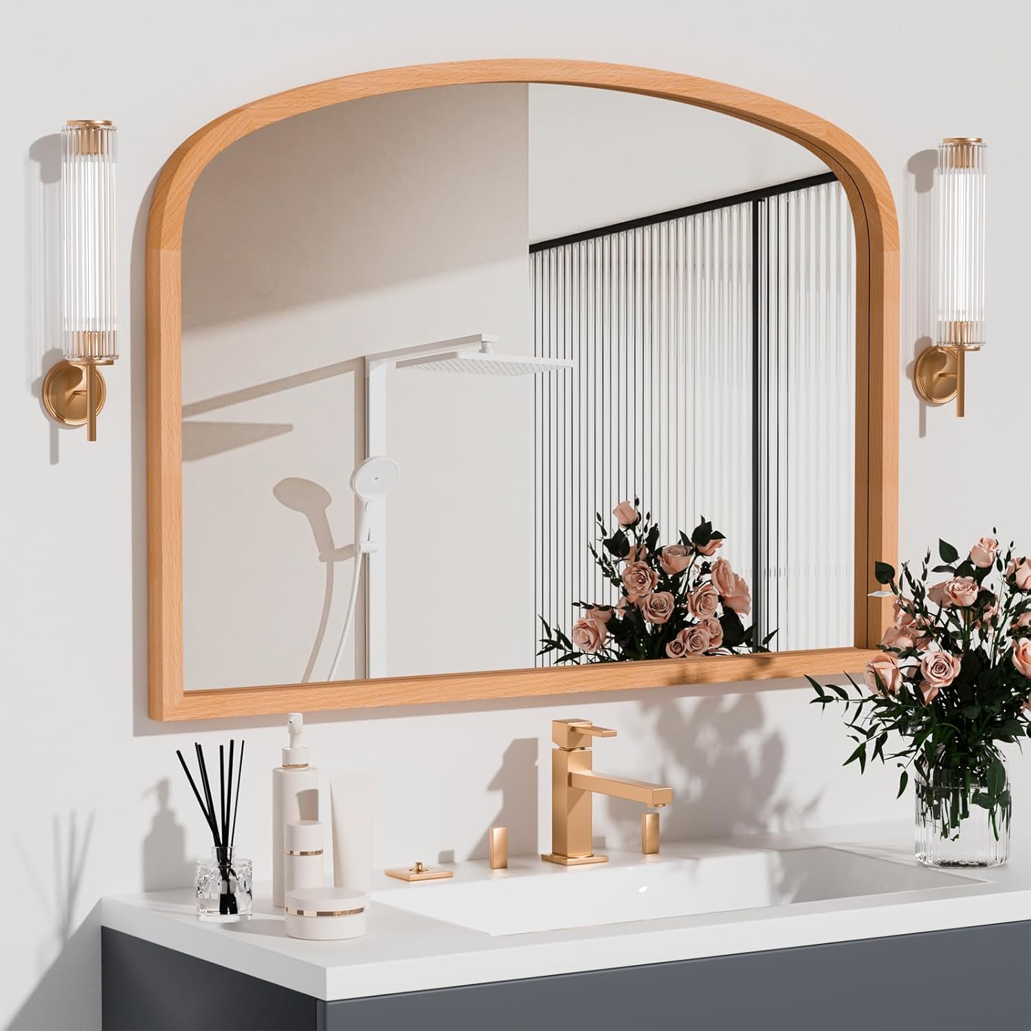 Amazon.com: FUWU HOME Wood Arch Mirror for Bathroom Vanity, 36" x 26 ...