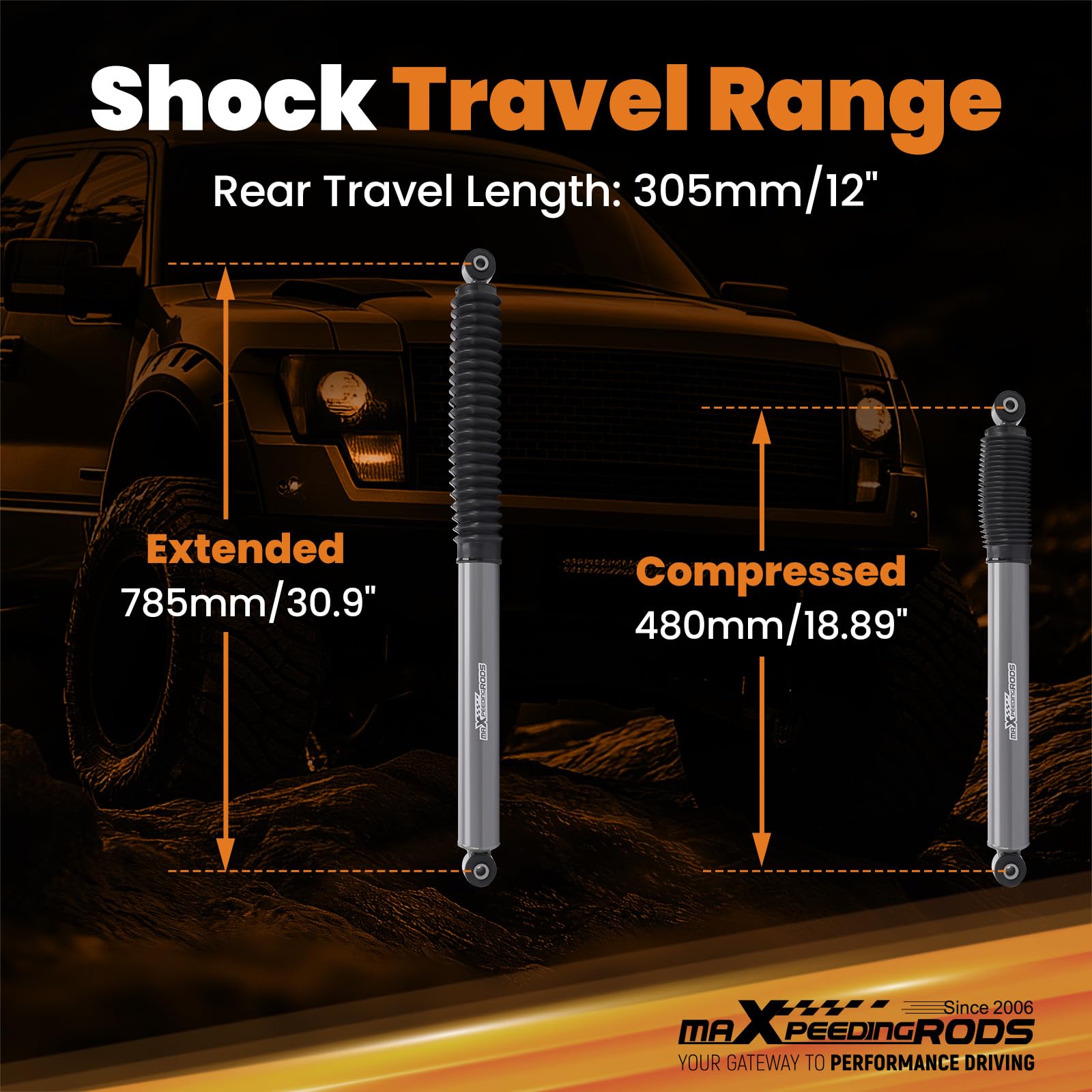 Snapklik.com : maXpeedingrods Rear Shocks Fit 0-3.5" Lift For Ford F ...