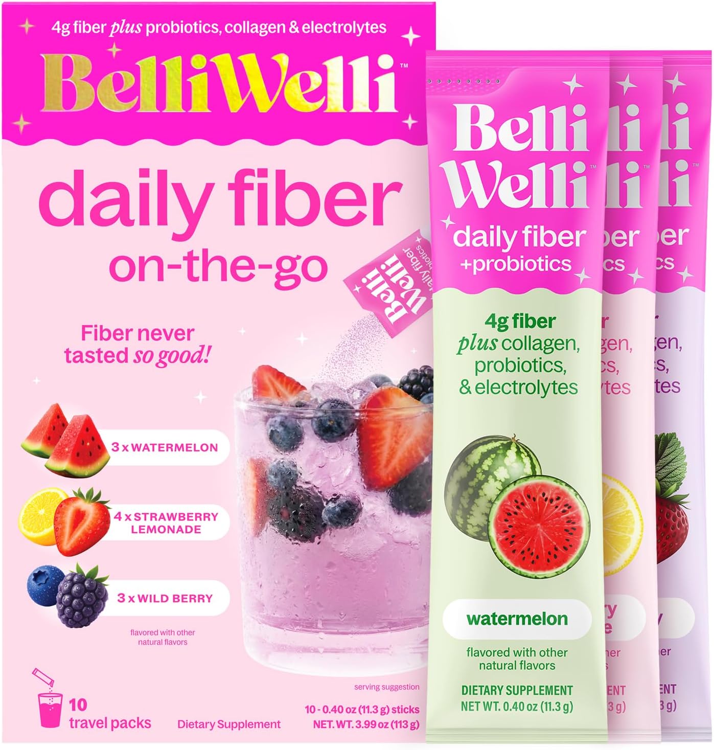 Amazon.com: Belli Welli Daily Fiber Supplement Packets with Collagen ...