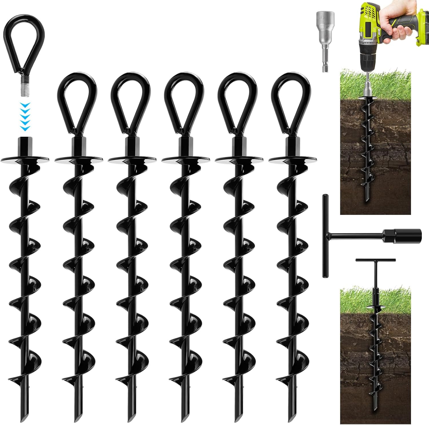 Amazon.com : 6 Pack Heavy Duty Ground Anchors, Shed Anchors kit, Swing ...