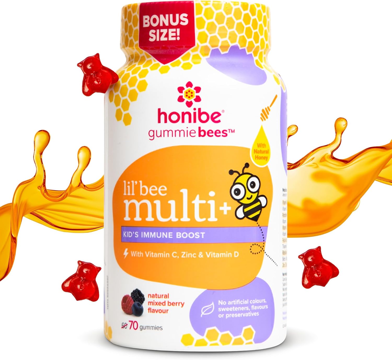 Honibe Kids Multivitamin Gummies Plus Immune Boost | Honey-Based ...