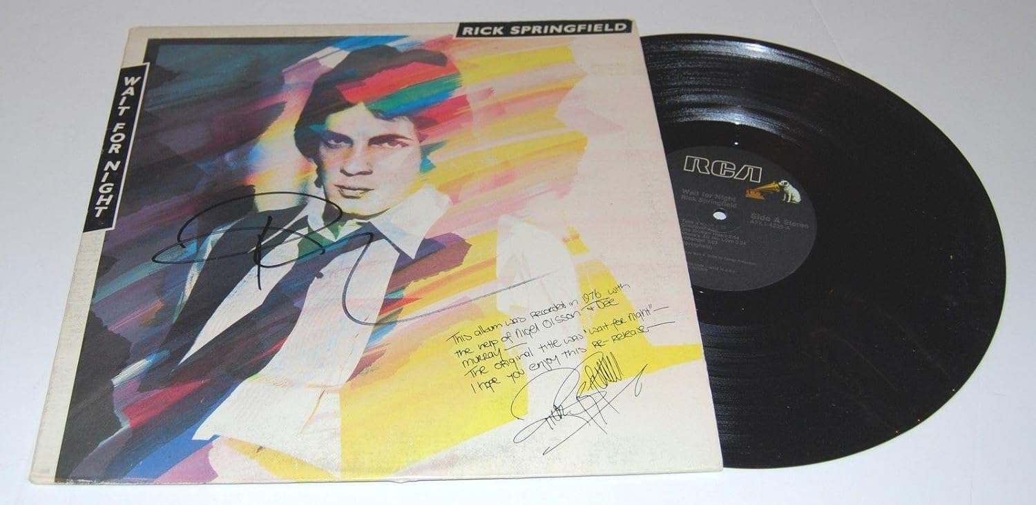 RICK SPRINGFIELD signed (WAIT FOR NIGHT) RECORD ALBUM LP W/COA - Music ...