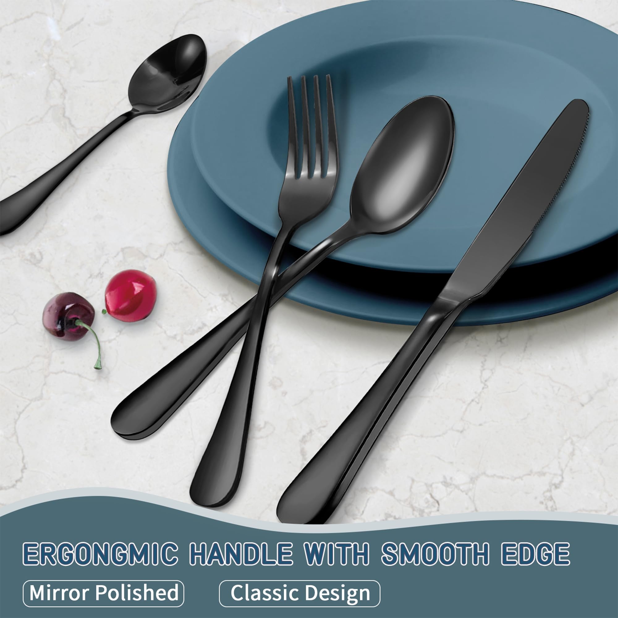 Snapklik.com : 40 Piece Black Silverware Set, Black Flatware Set For 8 ...