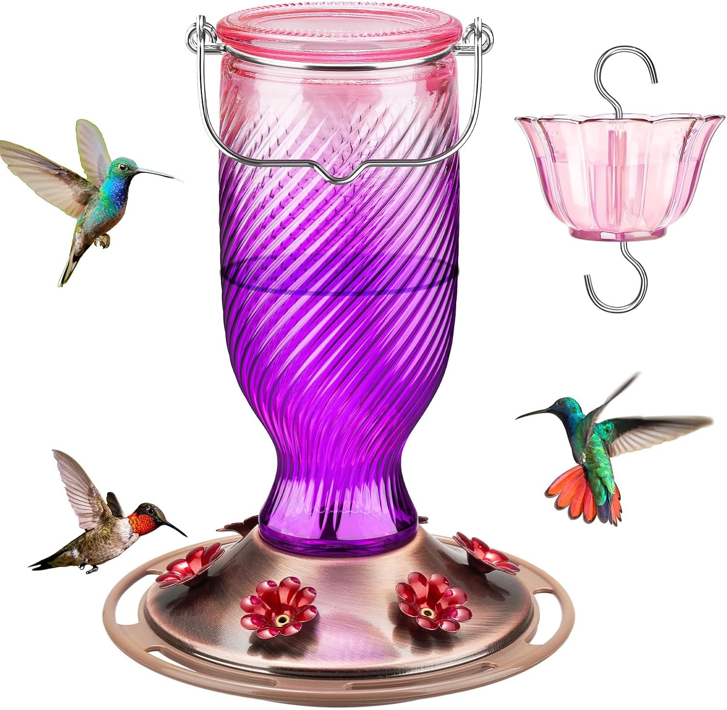 Amazon.com : Kingsyard Glass Hummingbird Feeders for Outdoors, 24 oz ...