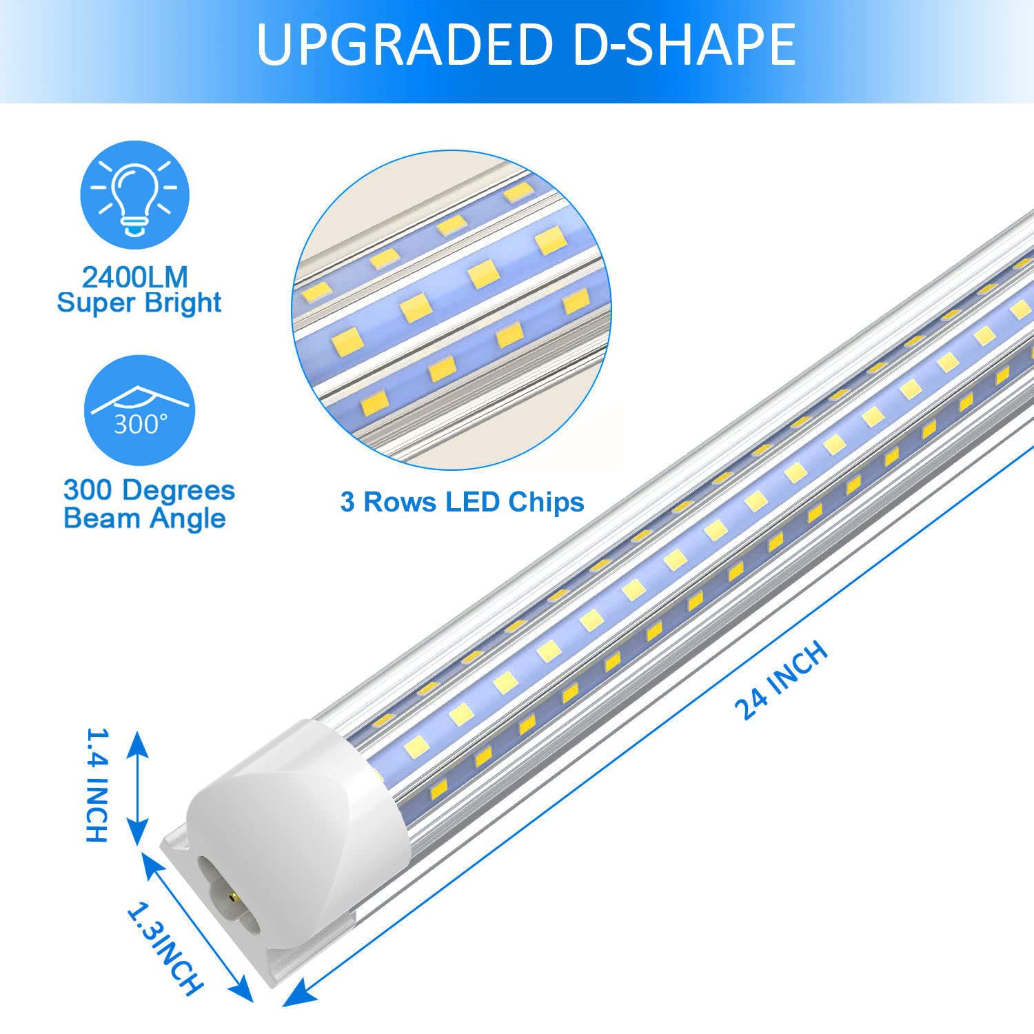 LED Shop Light 2ft, 24W 2680LM Super Bright T8 LED Light Fixture, 6000K ...