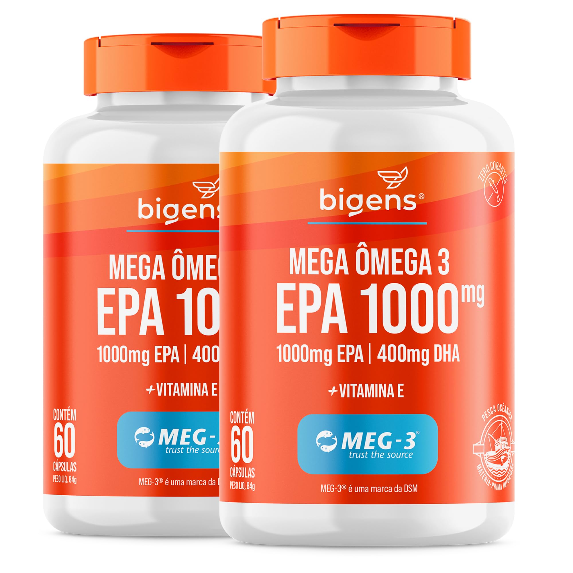 Mega Omega 3, EPA 1000mg - DHA 400mg, com vitamina E, Certificado Meg-3 ...