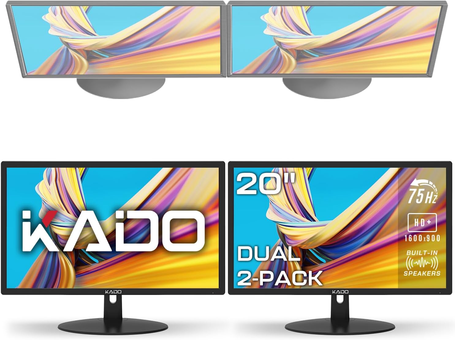 Amazon.com: Kado Dual Monitor Setup - 2-Pack 20" 1600x900 Computer ...