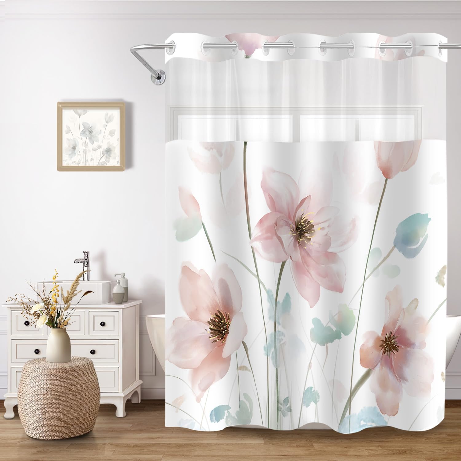 Amazon.com: CTOTSYC No Hook Shower Curtain and Liner Set, Light Pink ...