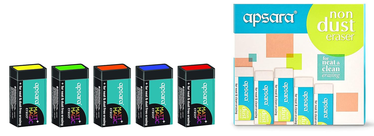 Apsara Matt Magic Eraser - Pack of 20 & Apsara Non Dust Jumbo Erasers ...
