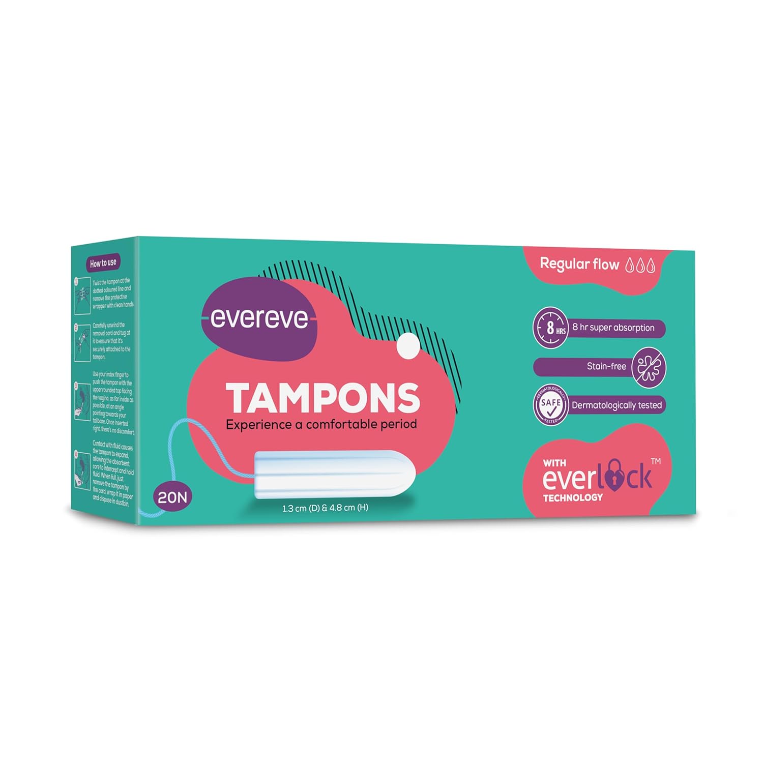 Evereve Tampons, For Regular Menstrual flow, 20 pcs, Super absorption ...