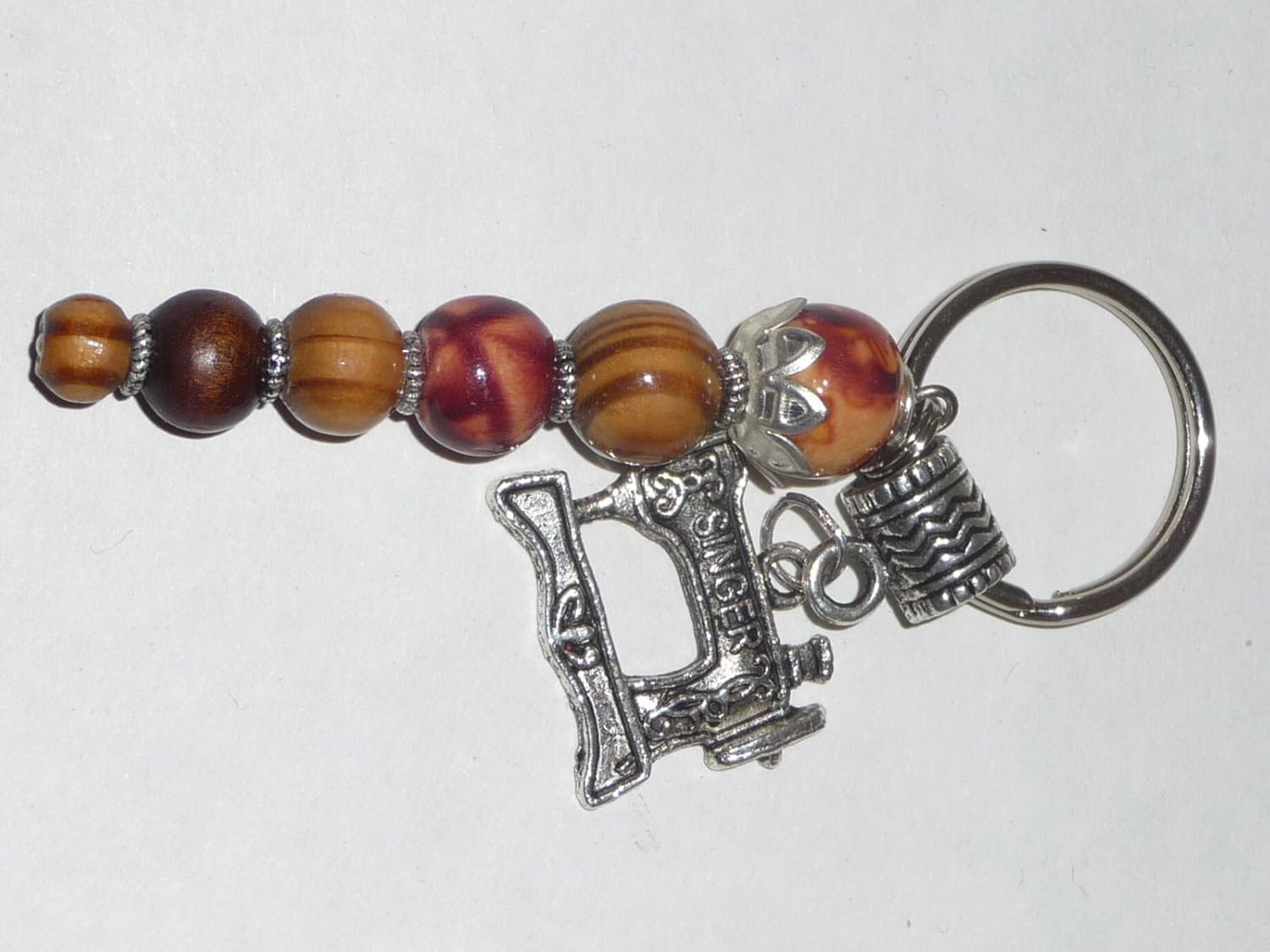 Amazon.com: Handcrafted Bead Key Fob - Tan, Brown/Silver*/Sewing ...