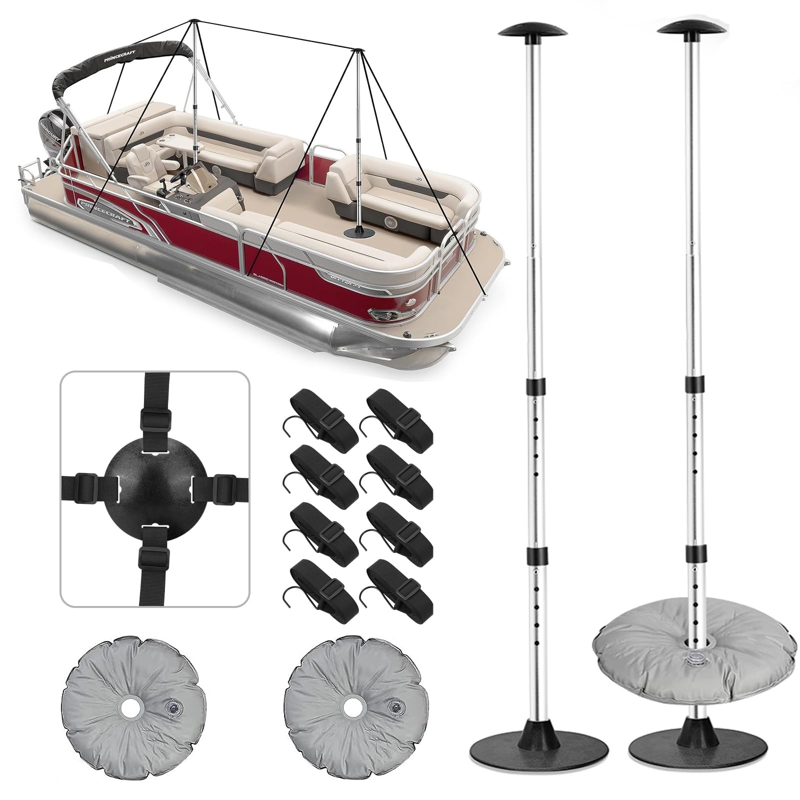 Amazon.com: KOMCLUB 2 Pack Pontoon Boat Cover Support System Adjustable ...