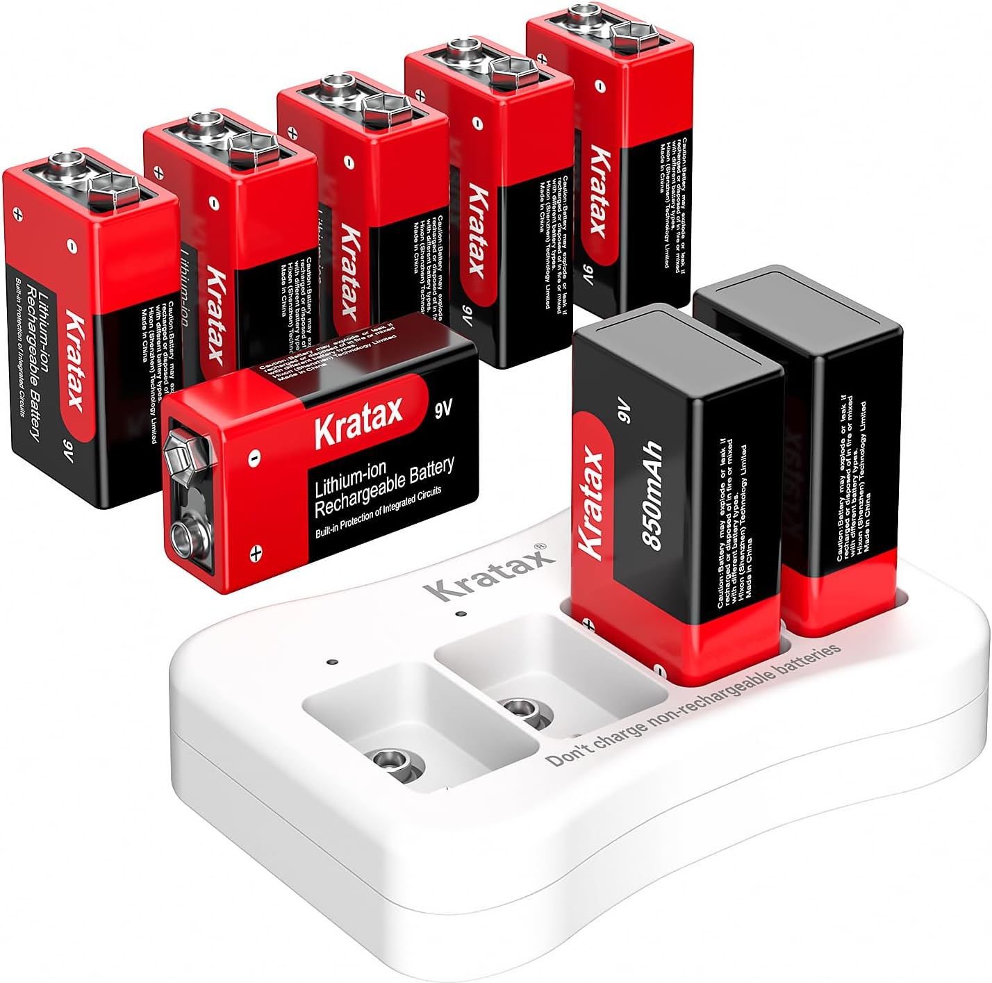 Amazon.com: Kratax 9v Rechargeable Batteries 8pack 850mAh High Capacity 9volt 6F22 Lithium ...