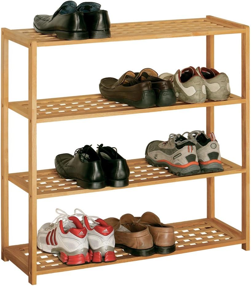 4 Tier Rubberwood Criss Cross Shoe Rack for up to 16 Pairs : Amazon.co ...