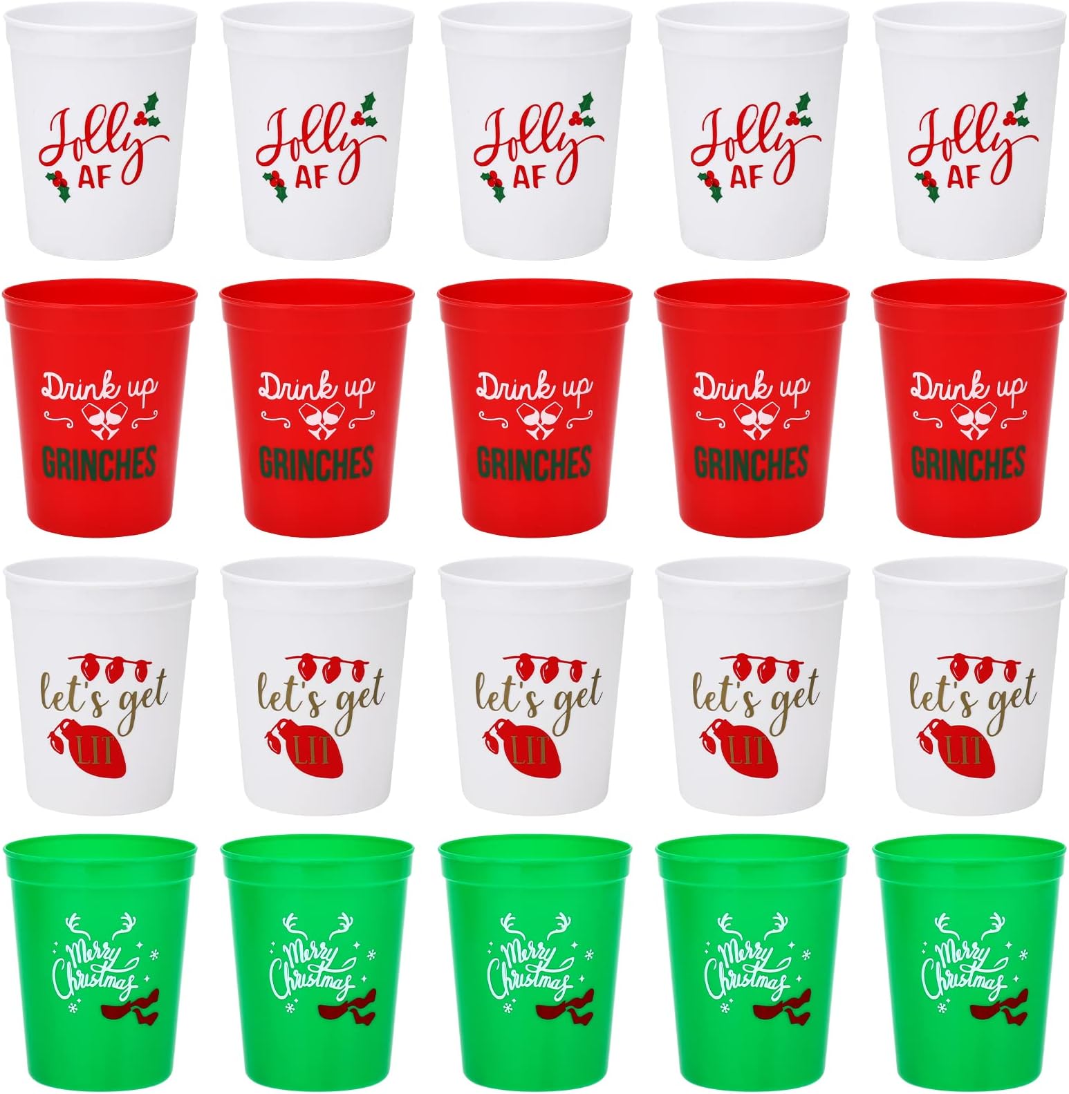Amazon.com: Home Kitty Christmas Plastic Party Cups - Set of 20 White ...