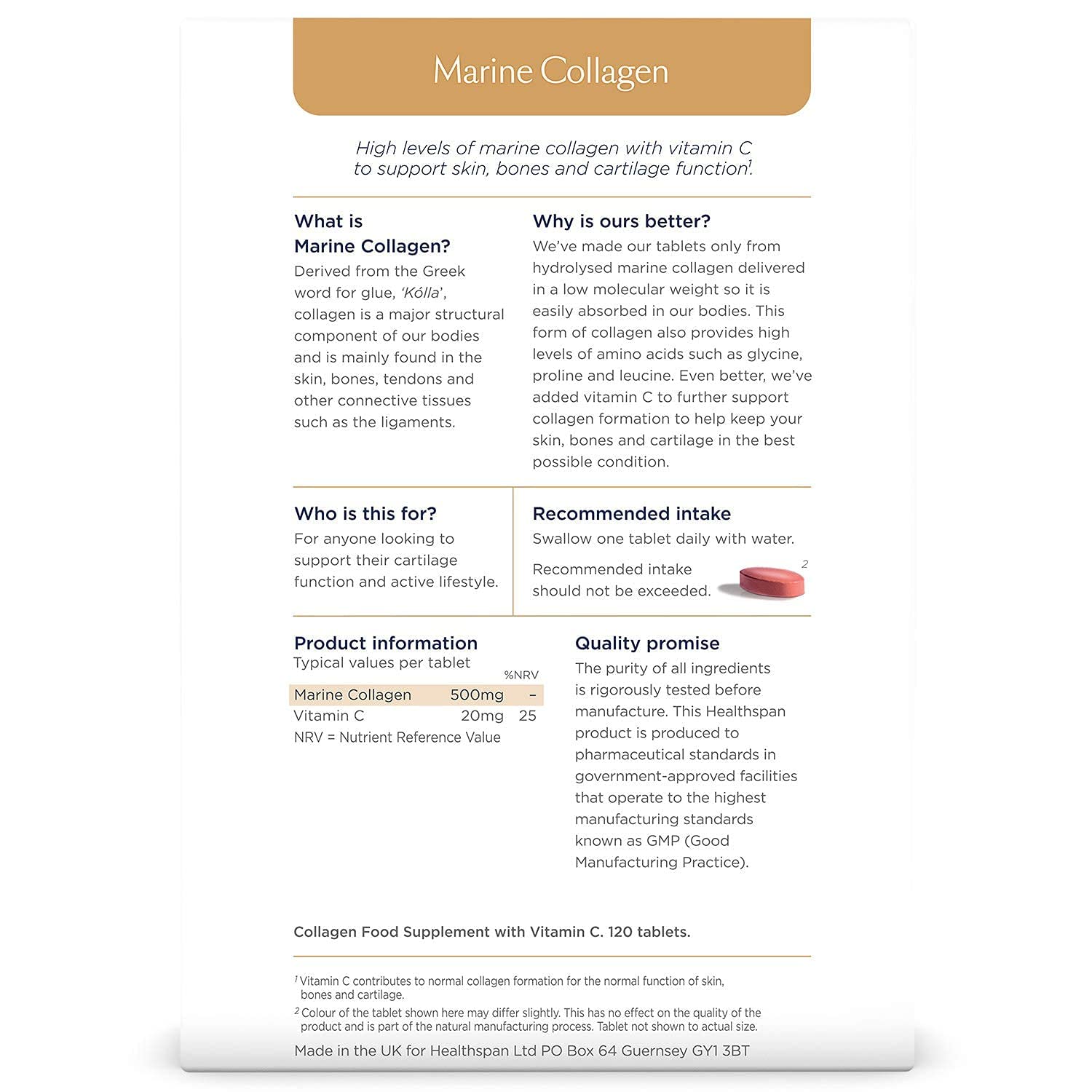 Buy Healthspan Marine Collagen (120 Tablets) | Support Your Skin, Bones ...