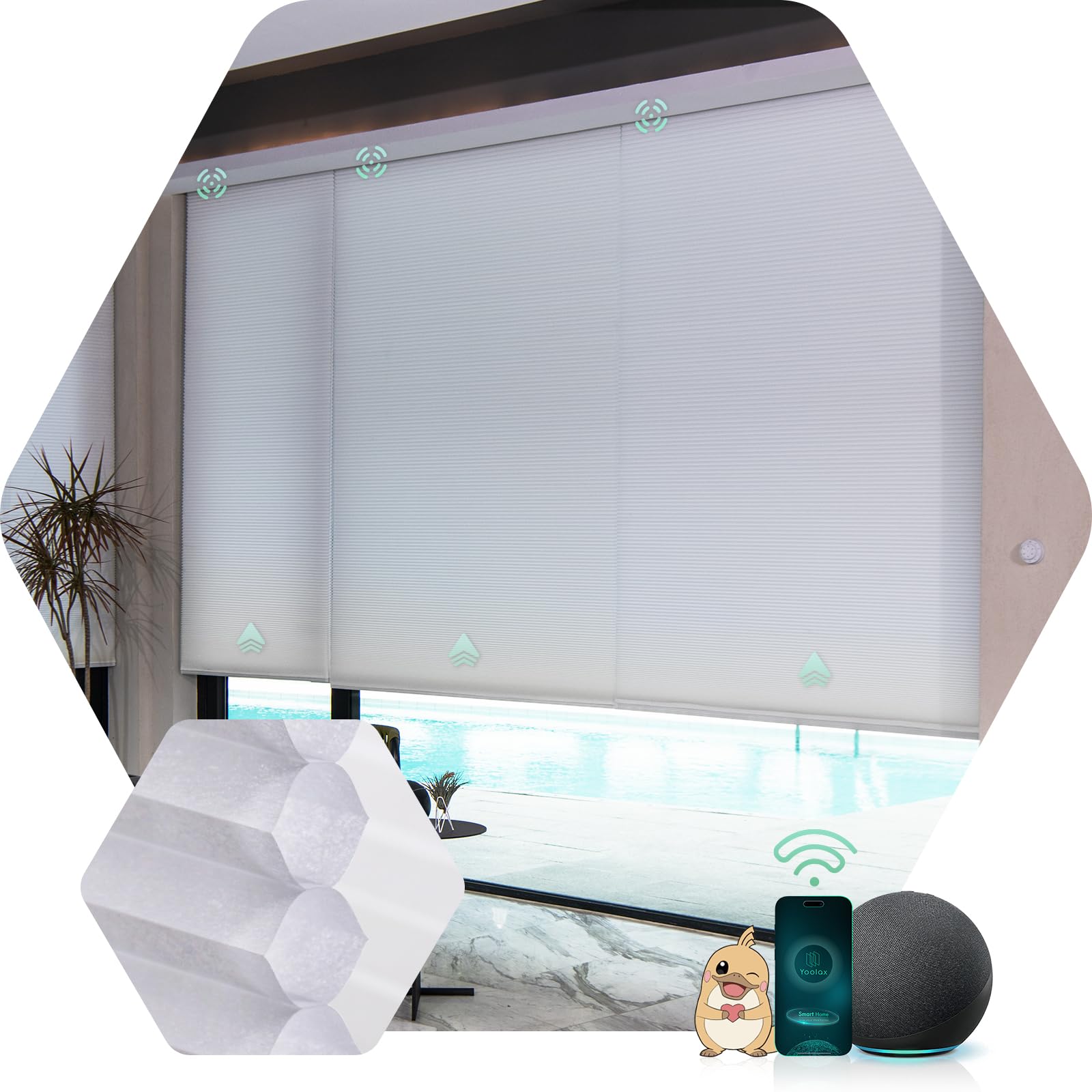 Yoolax Smart Motorized Cellular Shade Alexa, 60% Blackout Automatic Honeycomb Blind Custom Size ...