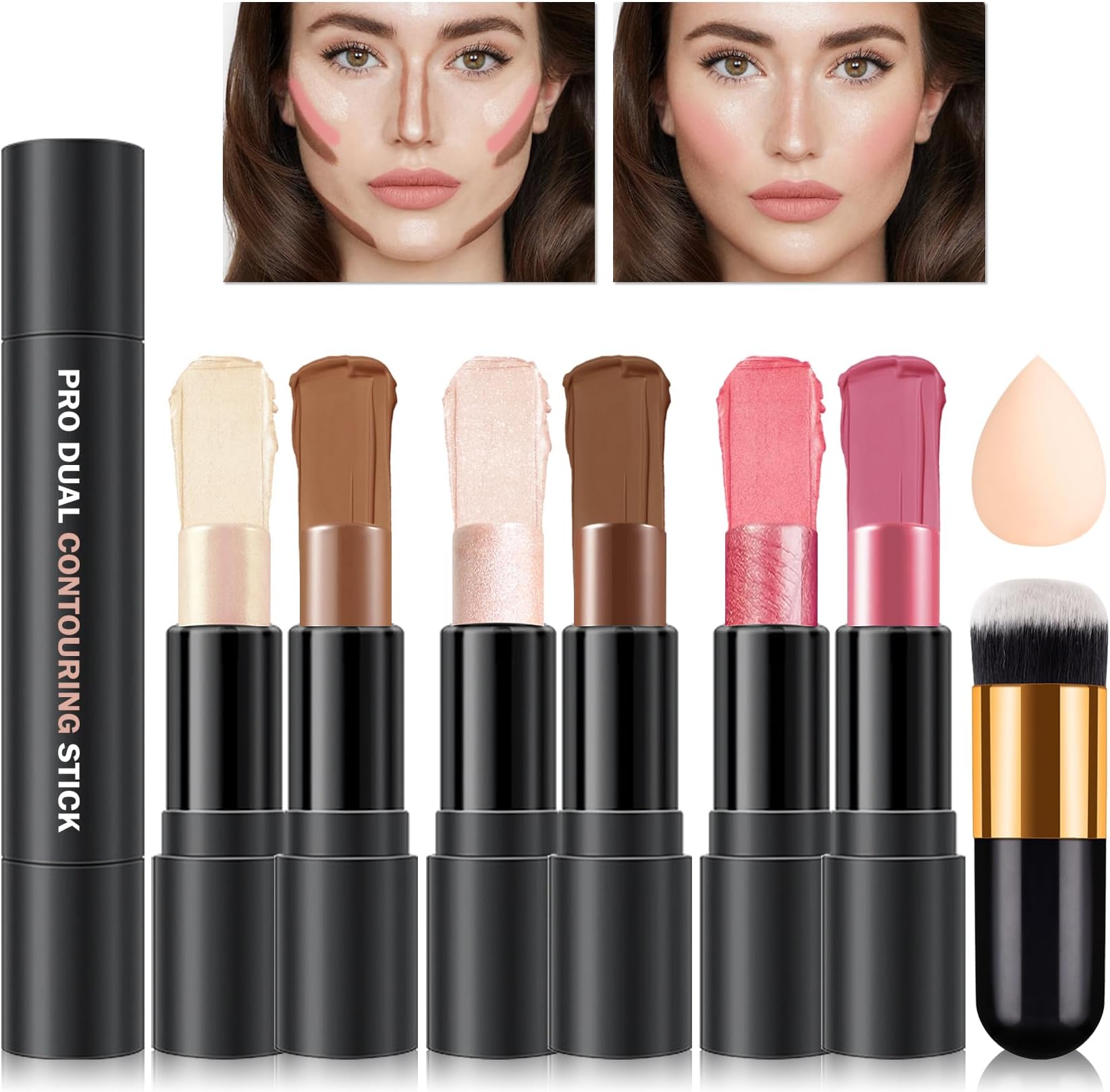 Amazon.com: 3 Colors Cream Contour Stick, Shades with Highlighter Stick ...
