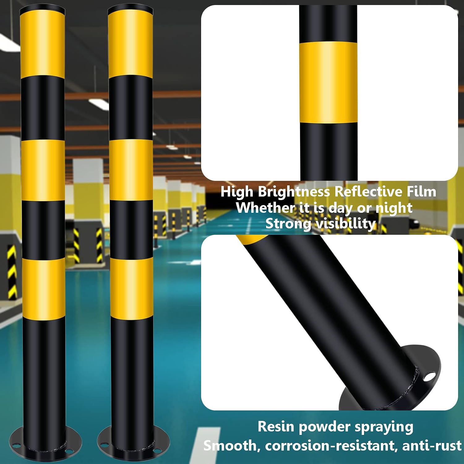 Safety Bollards,Heavy Duty Steel Parking Barrier,29.5in Metal Traffic ...
