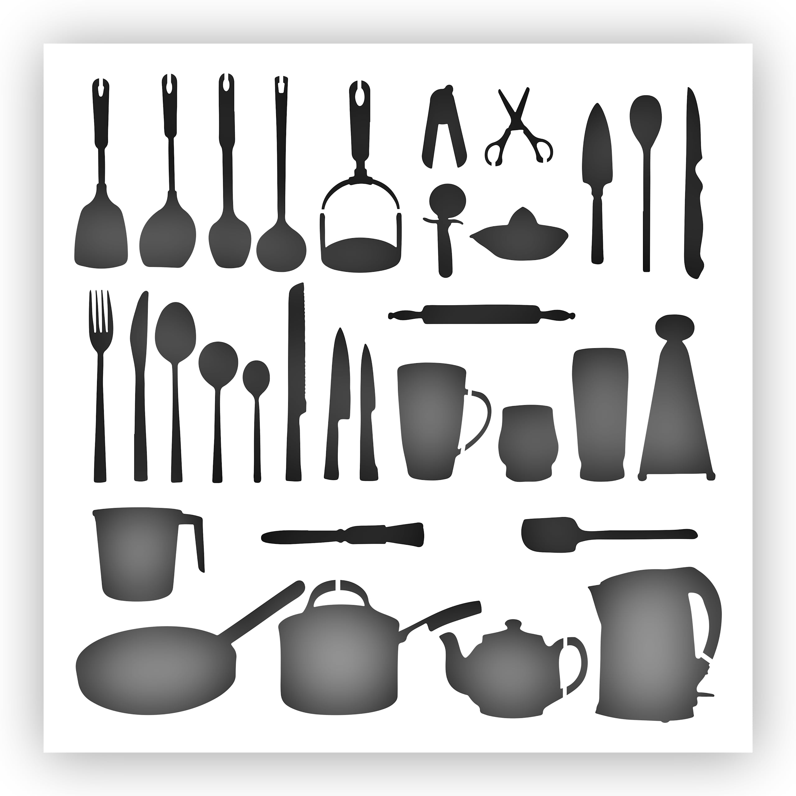Kitchen Utensils Tools Stencil - Choose a Size - Laser-Cut Reusable ...