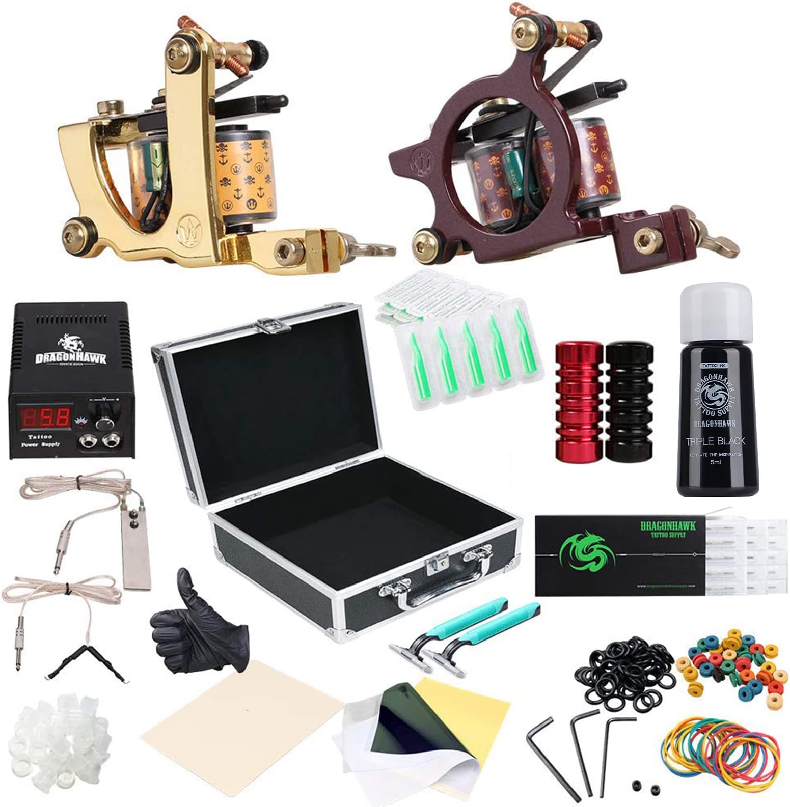 Amazon.com: Dragonhawk Complete Tattoo Kit for Beginners 2 Pro Tattoo ...