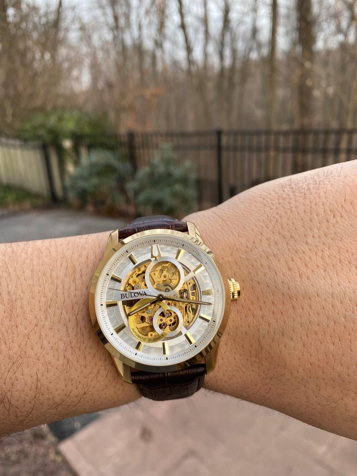 Amazon.com: Bulova Men's Classic Sutton Automatic Skeleton Dial Brown ...