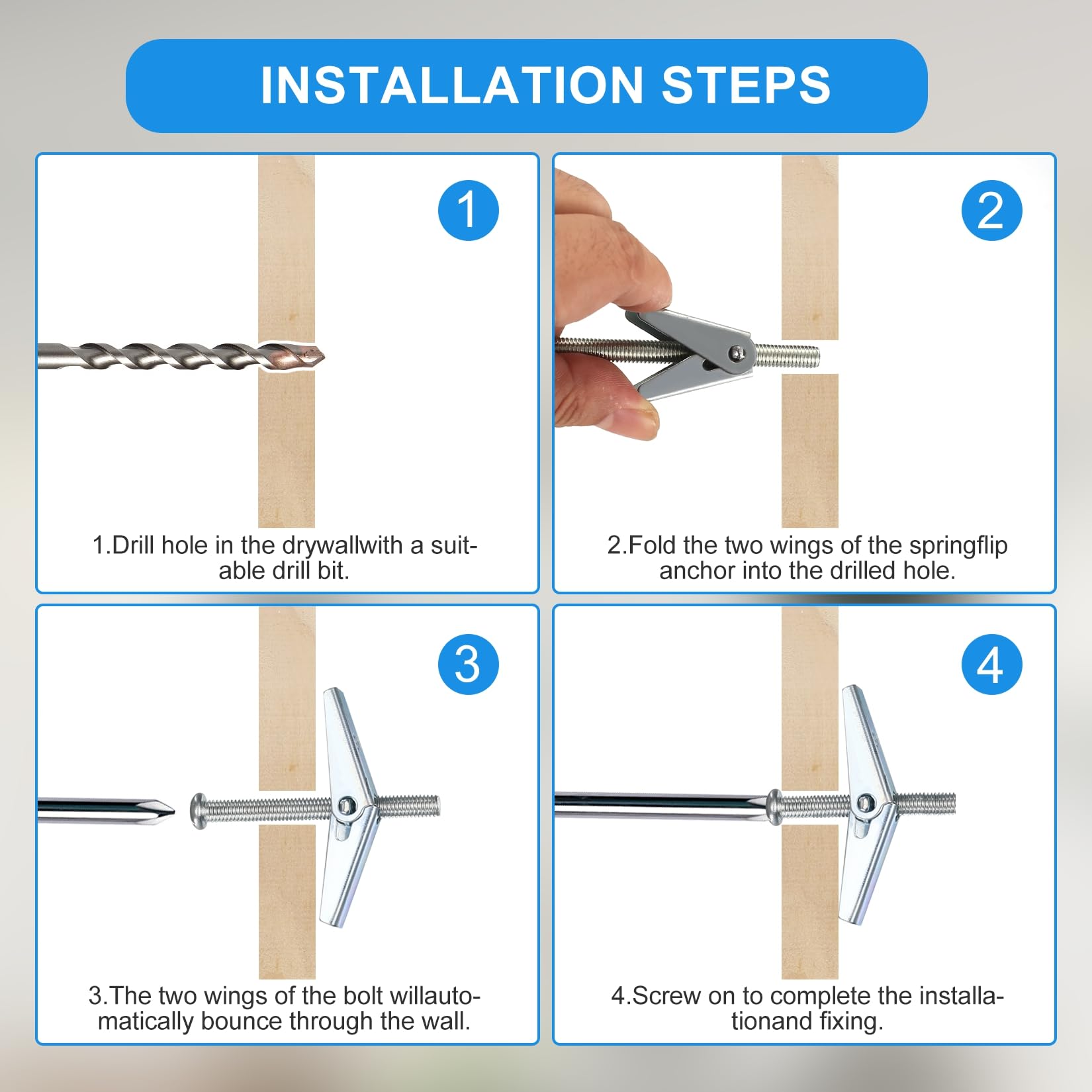 qxayxa 123 Pcs Plasterboard Fixings Screws Sets, Wing Spring Toggle ...