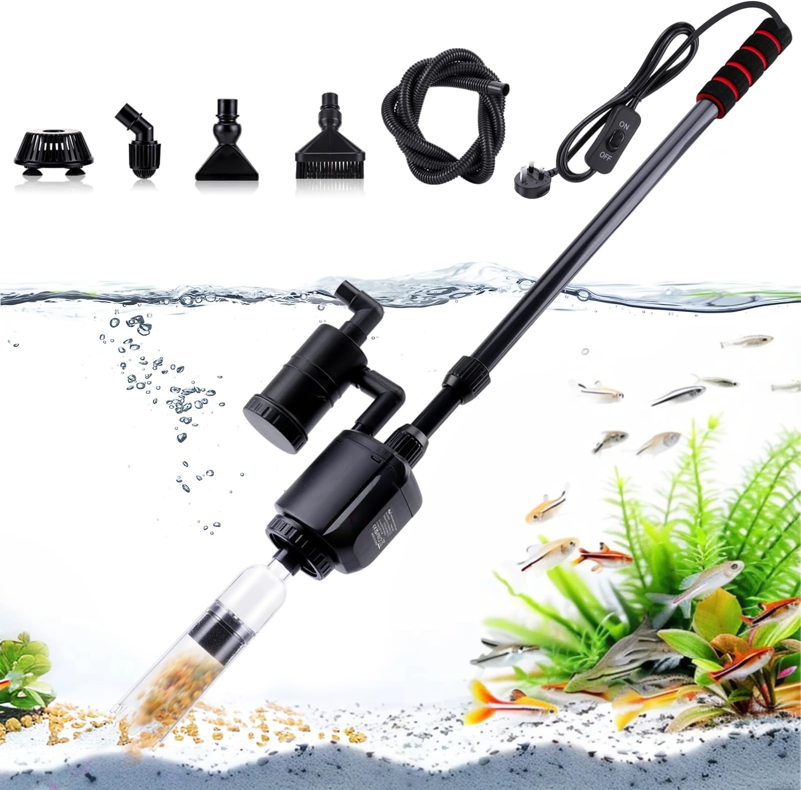 AQQA Aquarium Gravel Cleaner,6 in 1 Fish Tank Vacuum Gravel Cleaner,20W ...