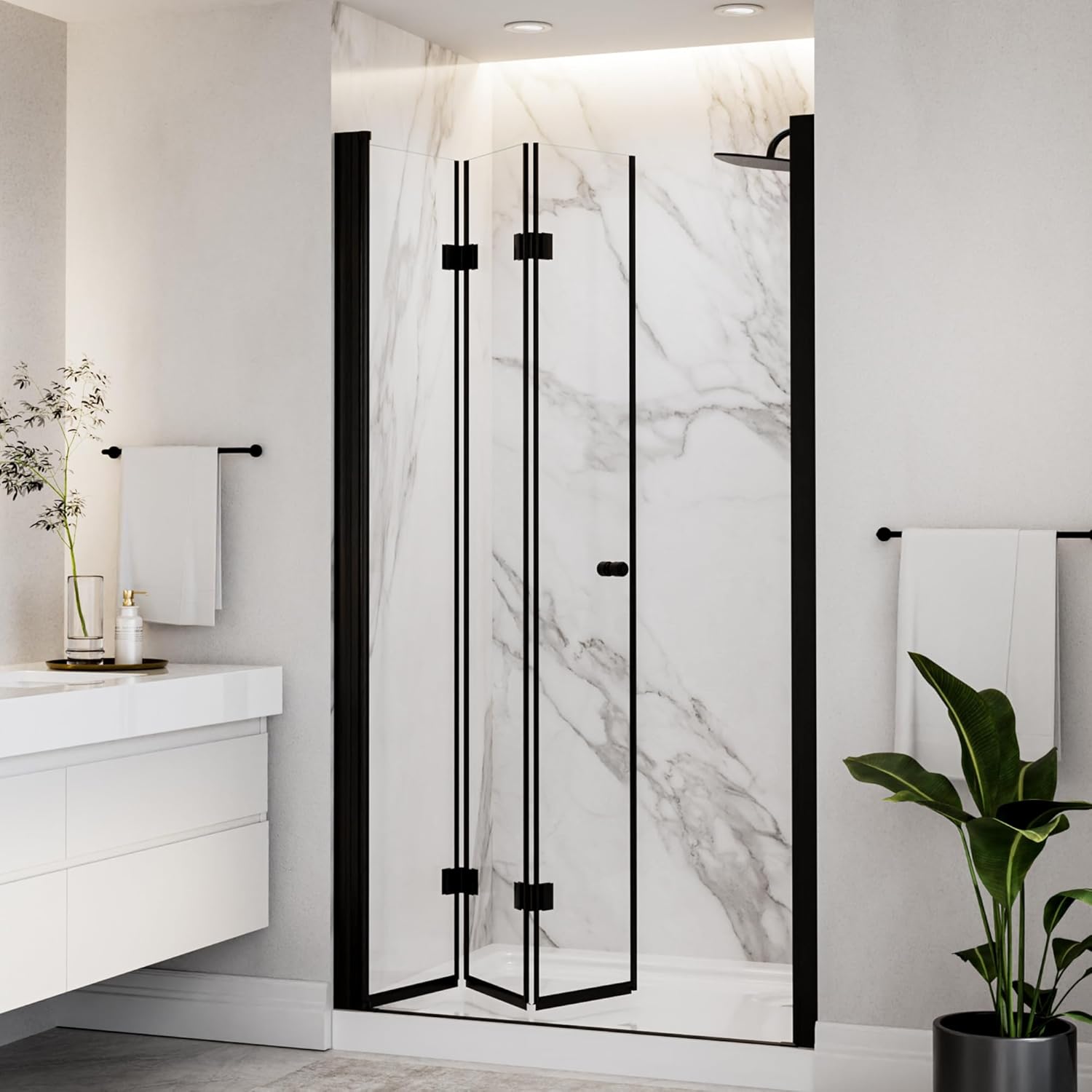 ComfyStyle Tri-Fold Frameless Shower Door 40-1/4''-42'' W x 72" H, Dual ...