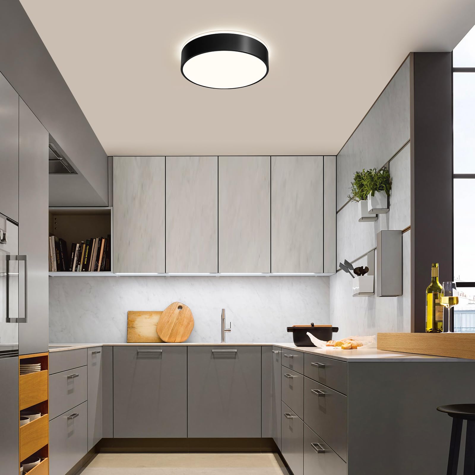 Vikaey Black LED Ceiling Light, Modern Flush Mount Ceiling Light ...
