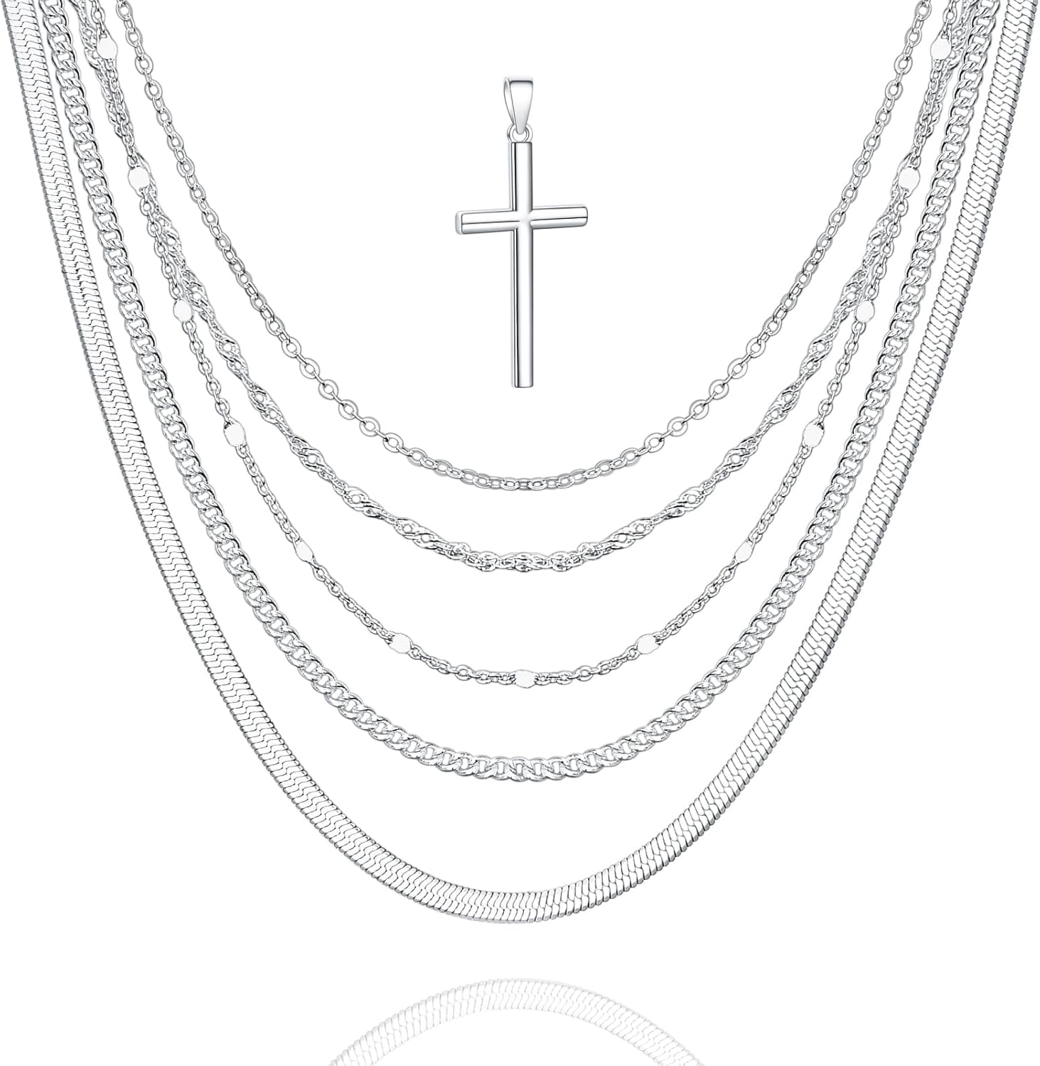 Amazon.com: OLARCU 6 Pcs Stackable Silver Chain for Women, Womens ...