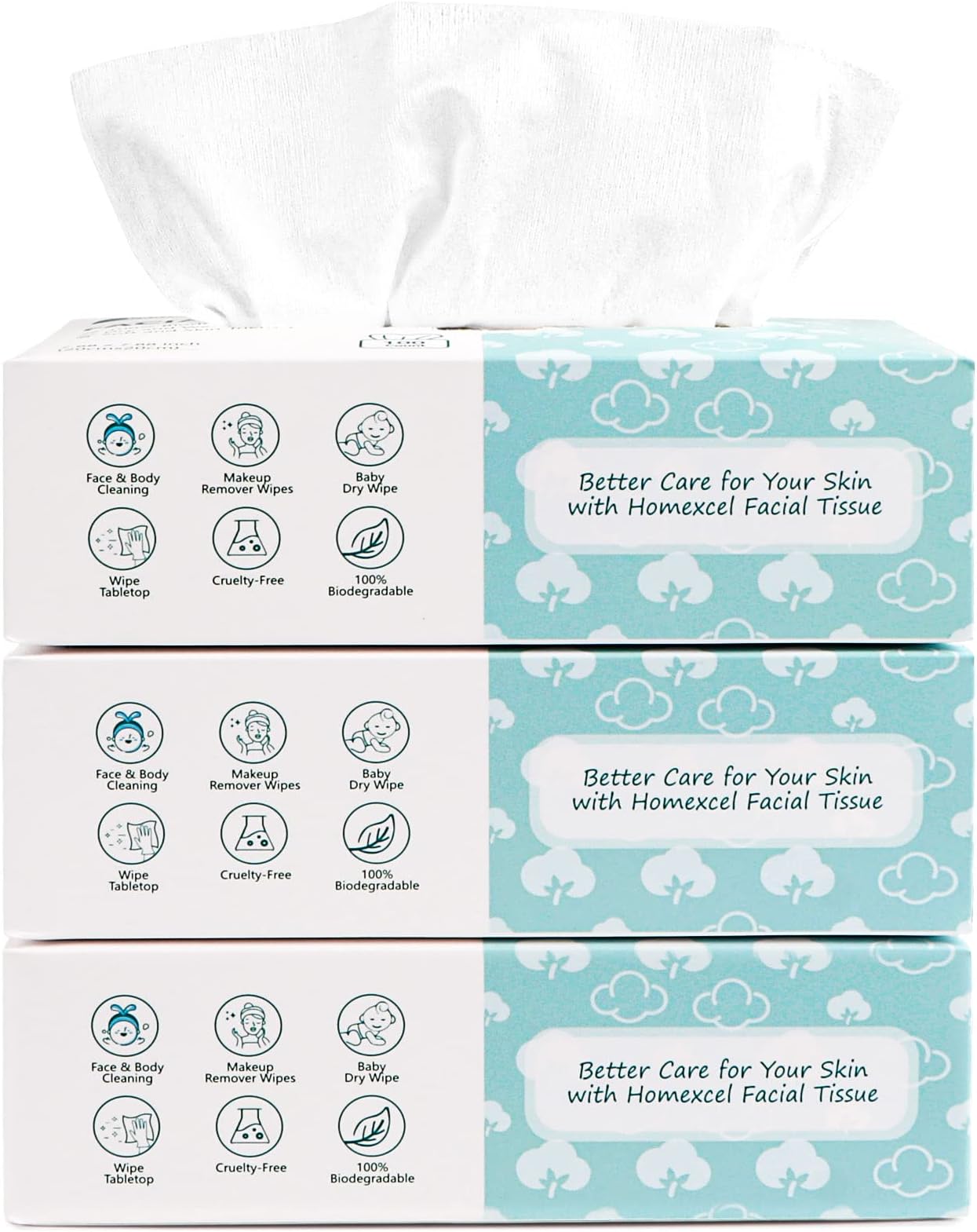 Amazon.com: HOMEXCEL Soft Dry Wipe 3 Pack, Unscented Facial Tissues ...