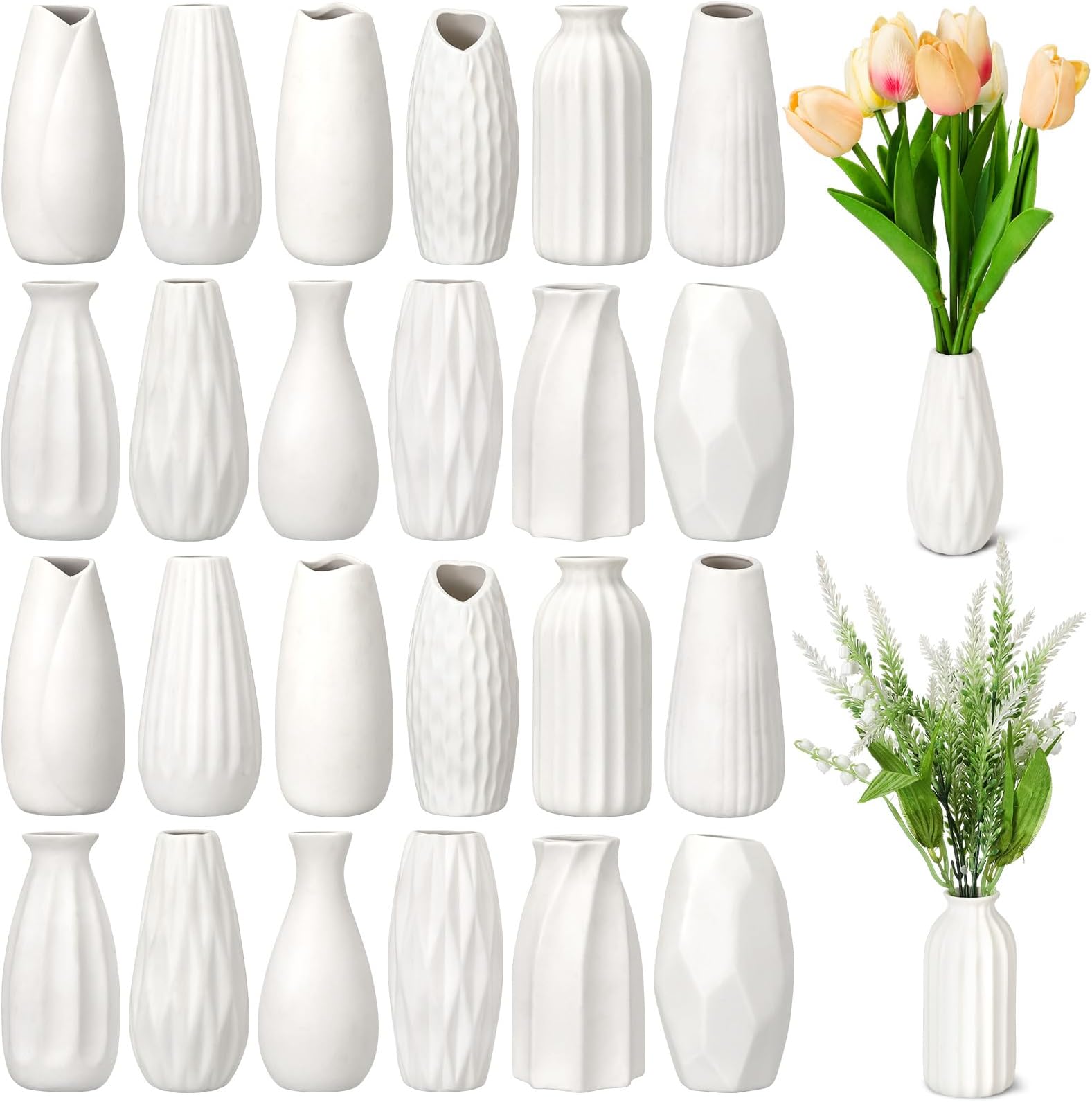 Amazon.com: Sameme 5'' White Ceramic Bud Vases Set of 20,Small Vases in ...