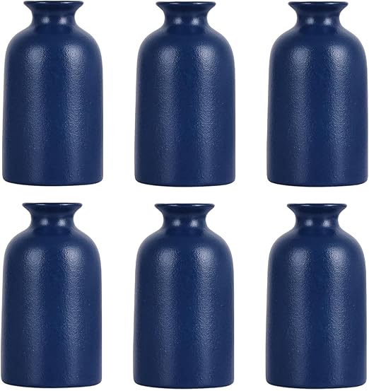 Amazon.com: Blue Ceramic Bud Vases Set of 6 - Modern Boho Navy Blue ...