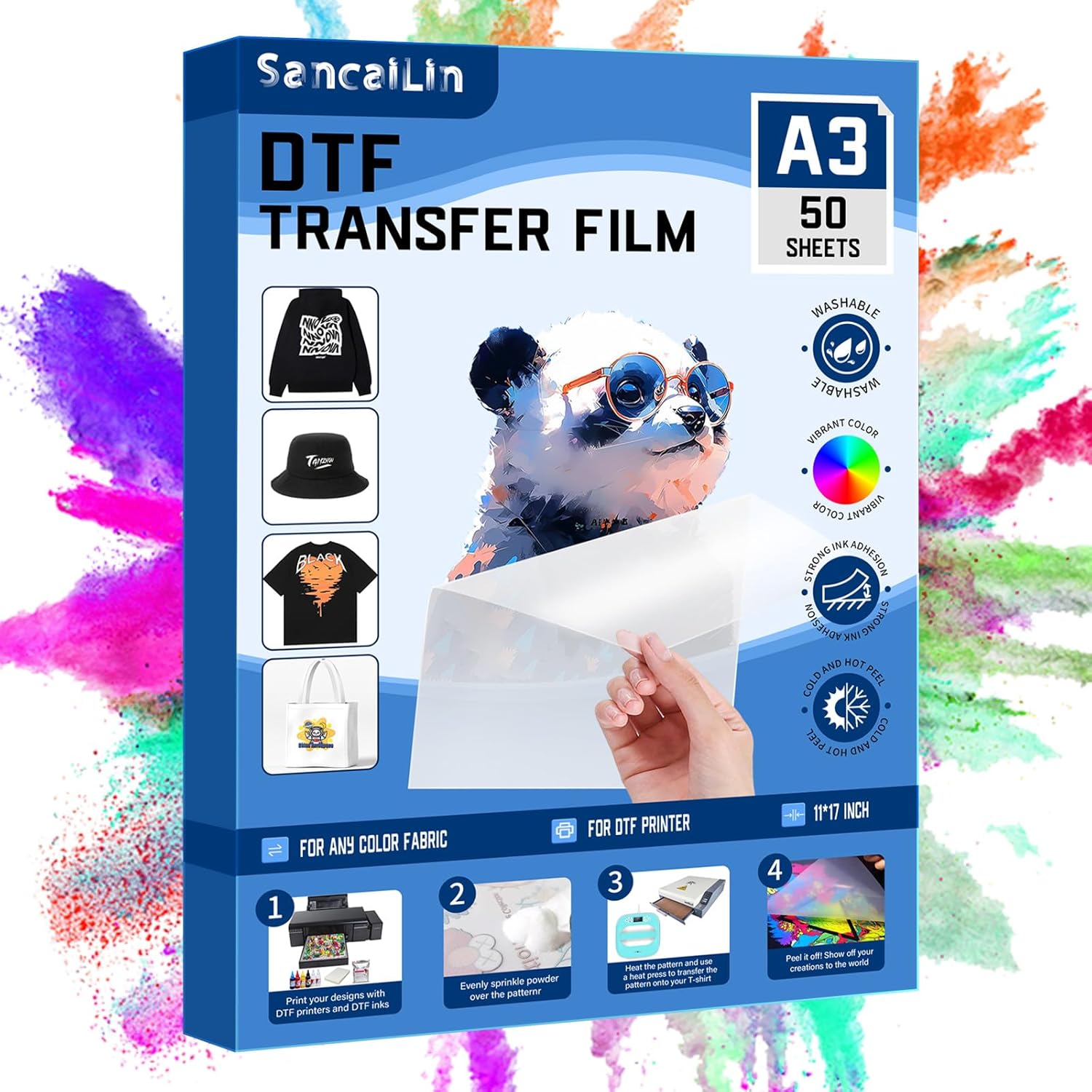Amazon.com : SancaiLin DTF Transfer Film: A3 30 Sheets(11 ''x 17'') 𝐆𝐥𝐨𝐬𝐬𝐲 Single-Side Premium ...