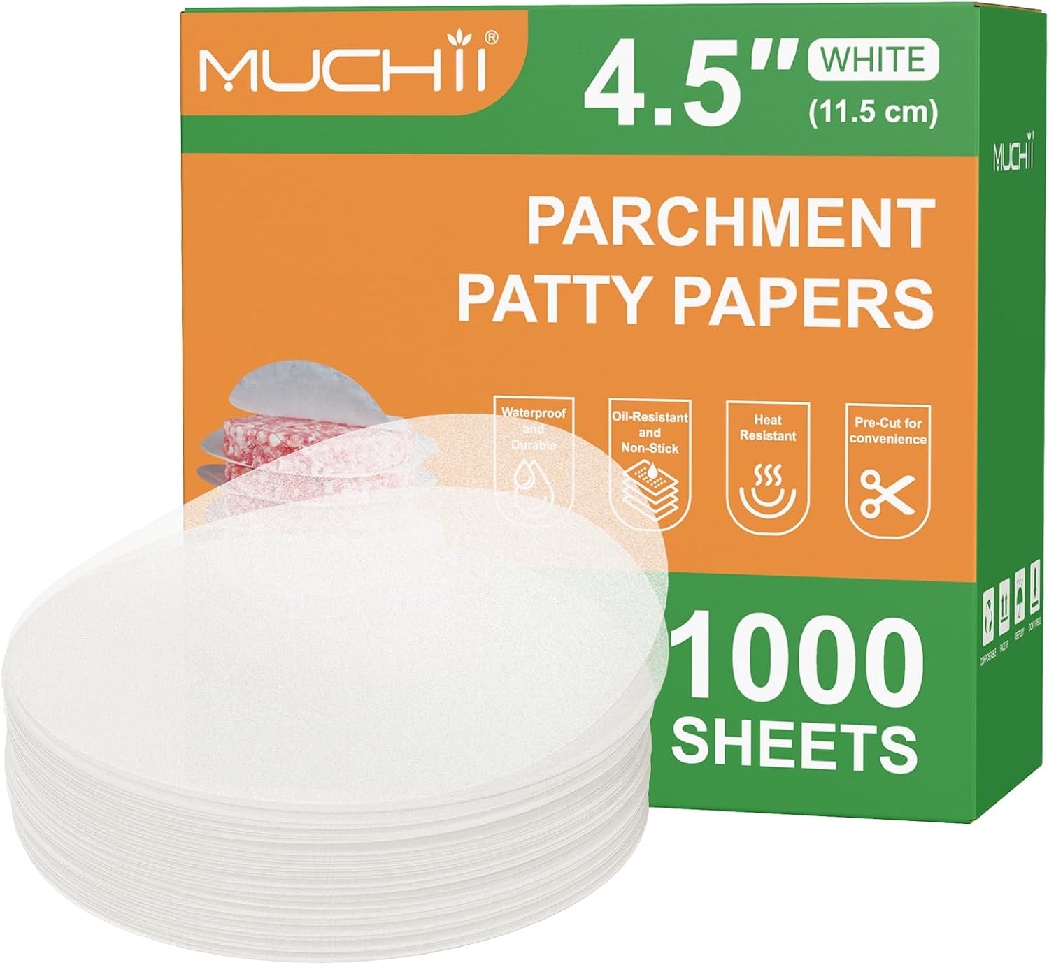 Amazon.com: MUCHII 1000 Pcs 4.5 Inch Burger Patty Paper Rounds, White ...