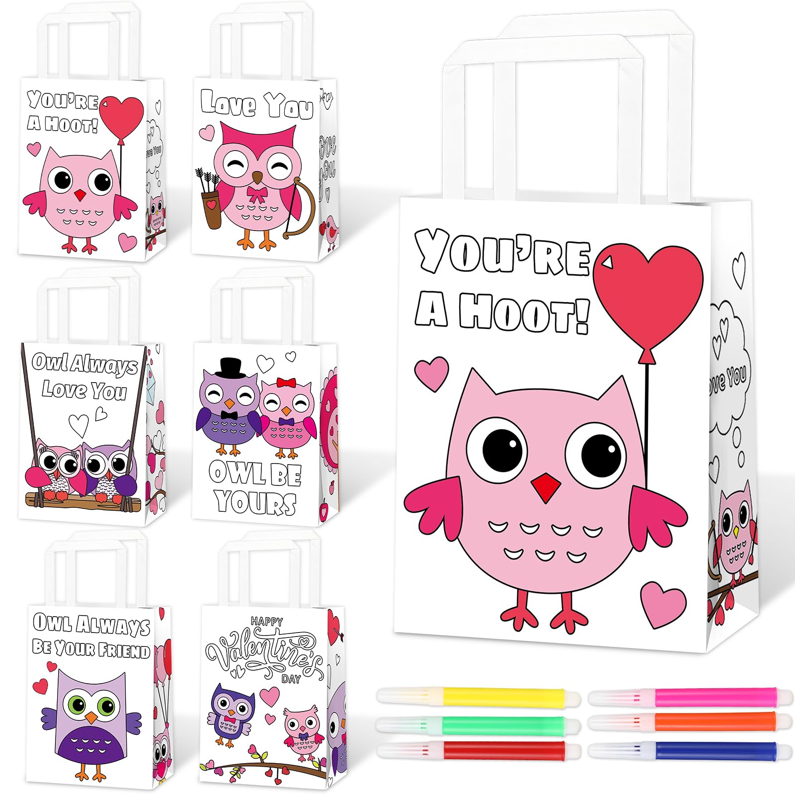 Amazon.com: QOUBAI 12 Pack Valentine's Day Coloring Bags Color You Own ...